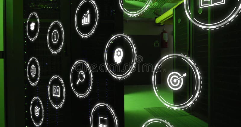 Image of Business Icons Over Server Room Stock Illustration ...