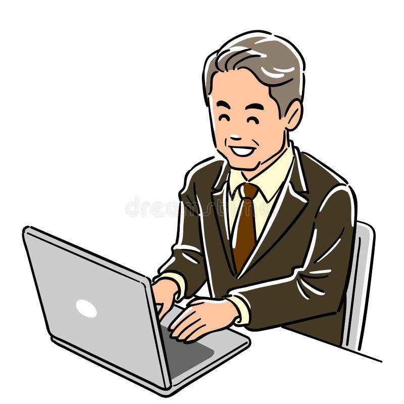 Business Man Operating a Personal Computer Smiling Stock Vector ...