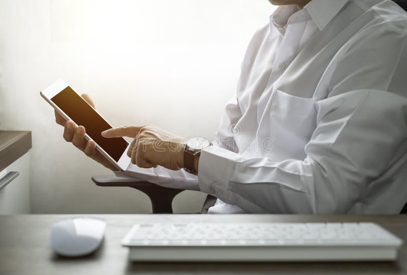 Image of Businessman Using and Typing Keyboard of Laptop Computer ...