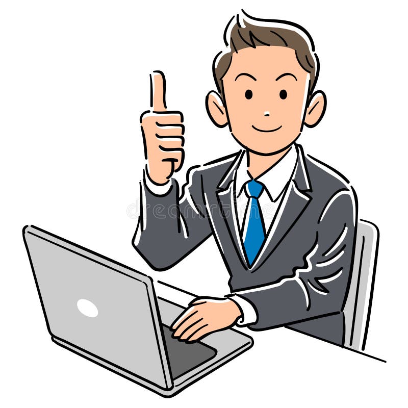 A Businessman Operating a Personal Computer Thumbs Up Stock Vector ...
