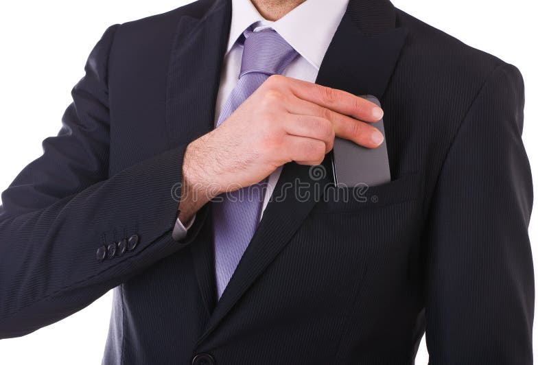 Businessman Putting Cellphone into Pocket. Stock Photo - Image of ...