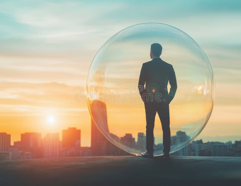 An Image of a Businessman Safely Inside a Shield Dome. this is a Safety ...