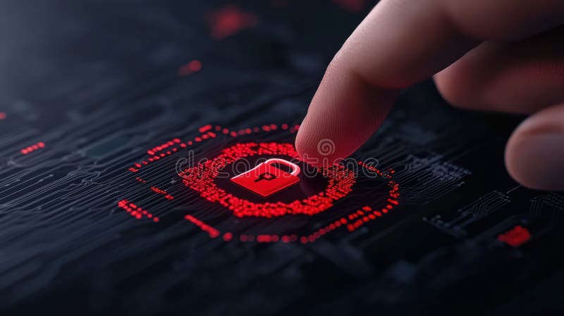 Secure Touch: Businessman Activating Cybersecurity Hologram with Lock and Red Shield Stock ...