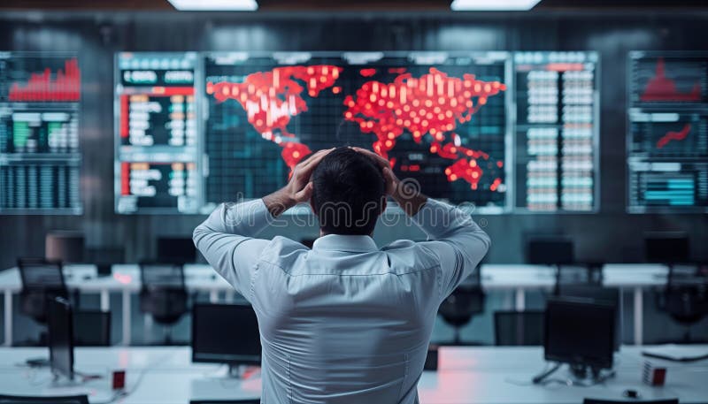 Image of Businessman Standing in Modern Office with Hands on Head ...
