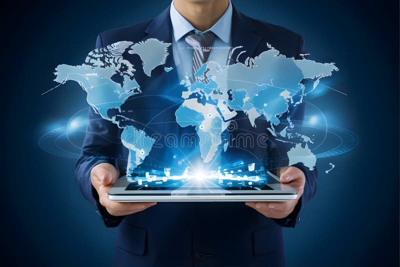 Image Businessman Using Laptop with World Map, Networking and ...