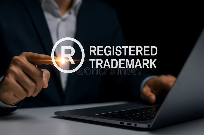 Businessman Registers Trademark on Laptop – Protecting Copyright and ...