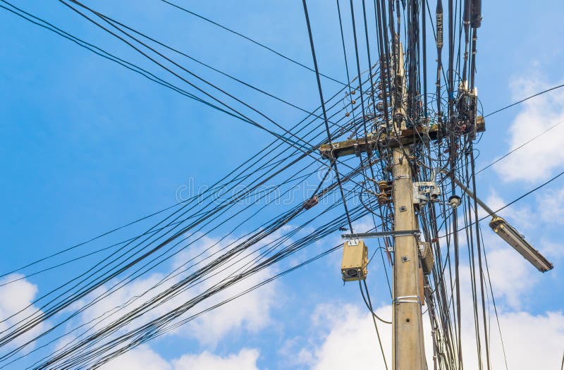 Image of Busy Line on Electric Pole. Stock Photo - Image of electricity ...