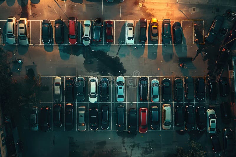Image of a Busy Parking Lot with Multiple Vehicles Parked in Rows ...