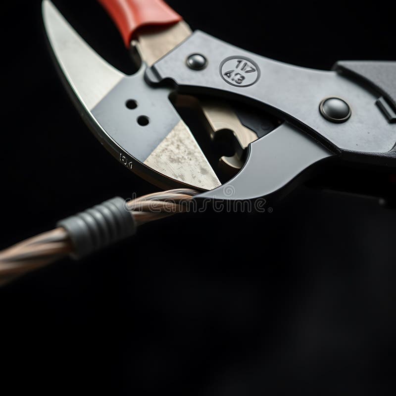 Image of Cable Cutters Cutting through a Thick Insulated Wire with a ...