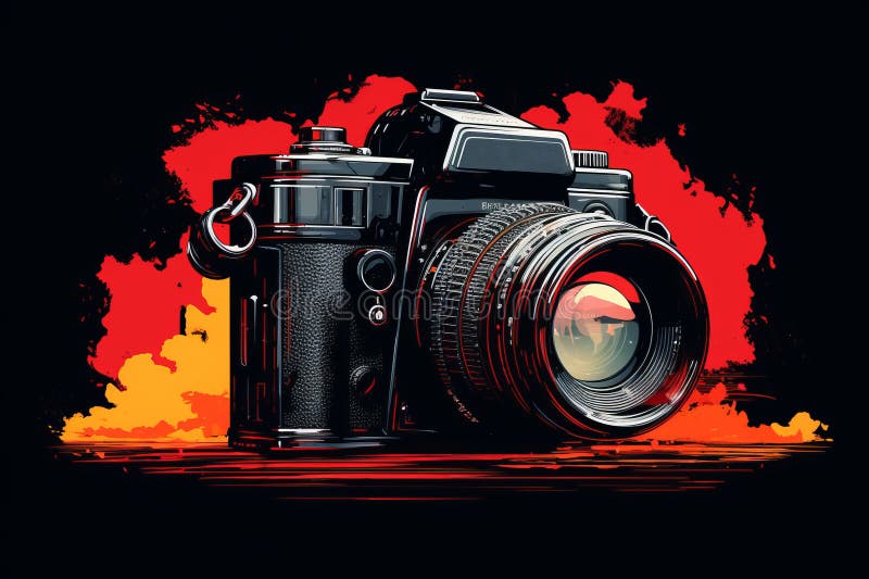 An Image of a Camera on Fire with a Red Background Stock Illustration ...