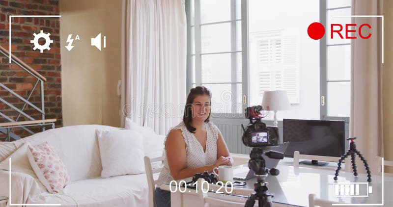Image of Camera Screen with Digital Interface Over Female Vlogger ...