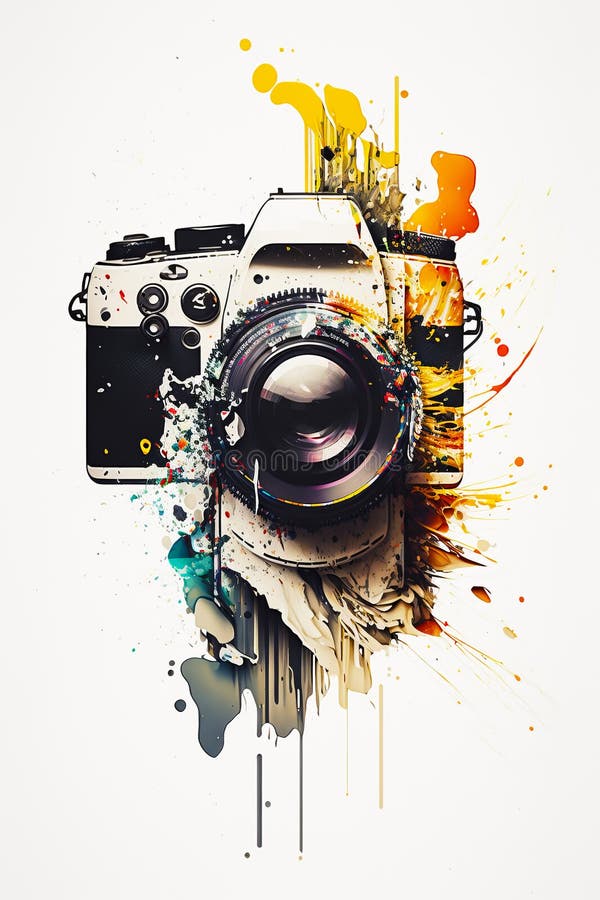 Image of Camera with Splash of Paint on the Side of it. Generative AI ...