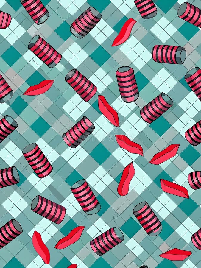 Abstract Pattern with Cylinders and Red Shapes Stock Illustration ...