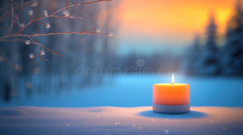 Image of a Candle Burning in a Winter Scene, Stock Photo - Image of ...