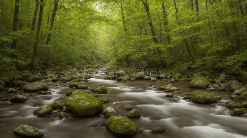 An Image of a Captivatingly Abstract Photograph of a Stream in a Forest ...