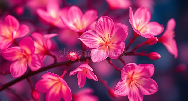 Abstract Sakura Blooms with Neon Glow Effect AI Generated Stock ...