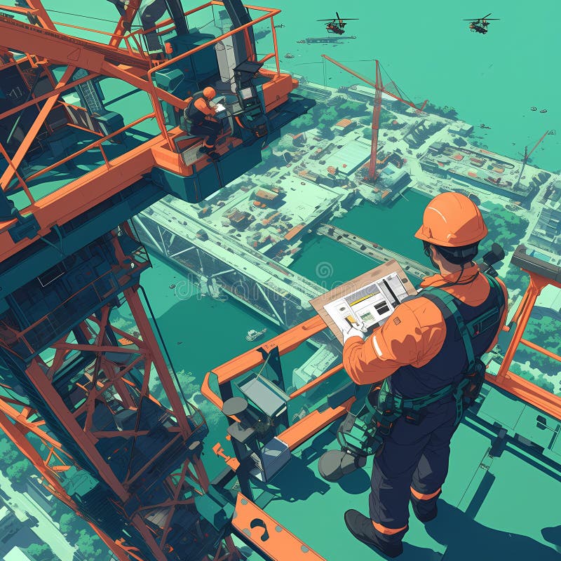 Construction Site Supervision: Aerial View Stock Illustration ...
