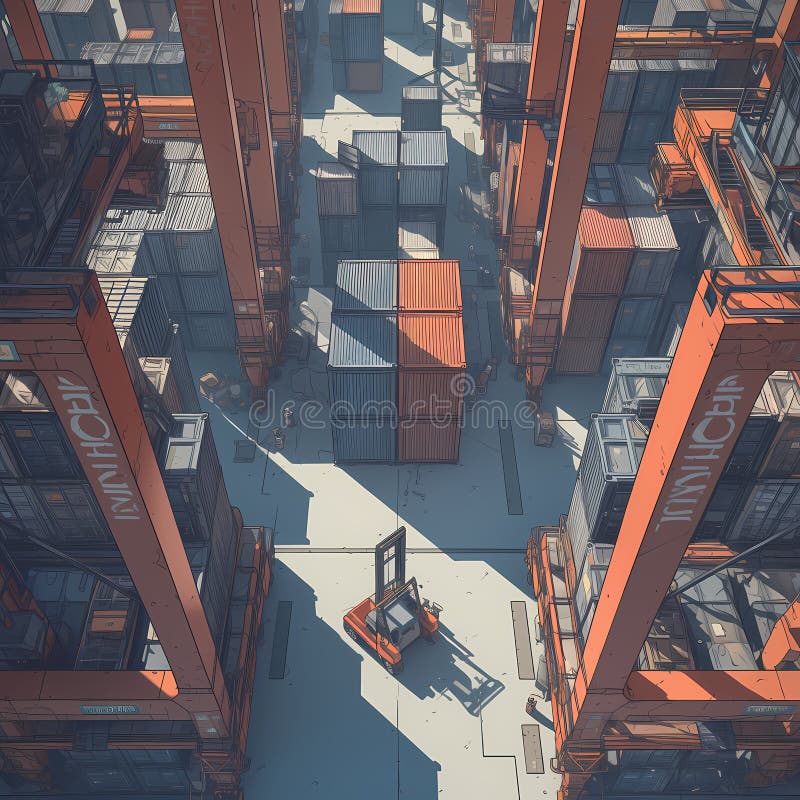 Container Yard Scene stock illustration. Illustration of facilities ...