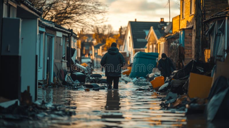 A Scene of Devastation Unfolds Amid Rising Floodwaters. Waste and ...