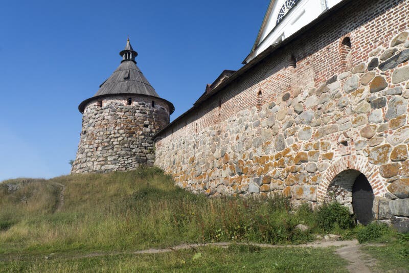 Fortress Wall and Observation Tower of Solovetsky Monastery Stock Image ...