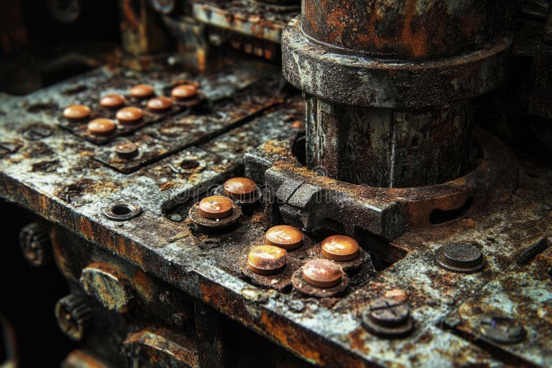 A Close-up View of a Vintage Control Panel with Rusted Buttons and ...