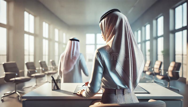 Arab Woman in Managerial Position, Professional Office Setting, Back ...