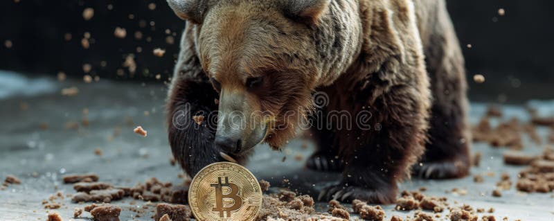 Bear Interacting with a Bitcoin Coin Stock Image - Image of artistic ...