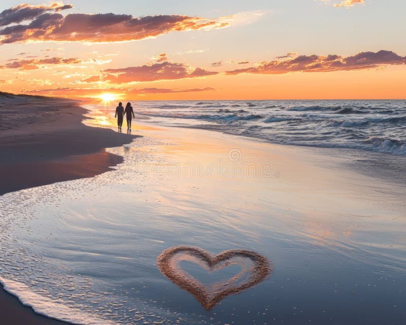 A Romantic Couple on a Beach with Heart Shaped Sand for a Perfect ...
