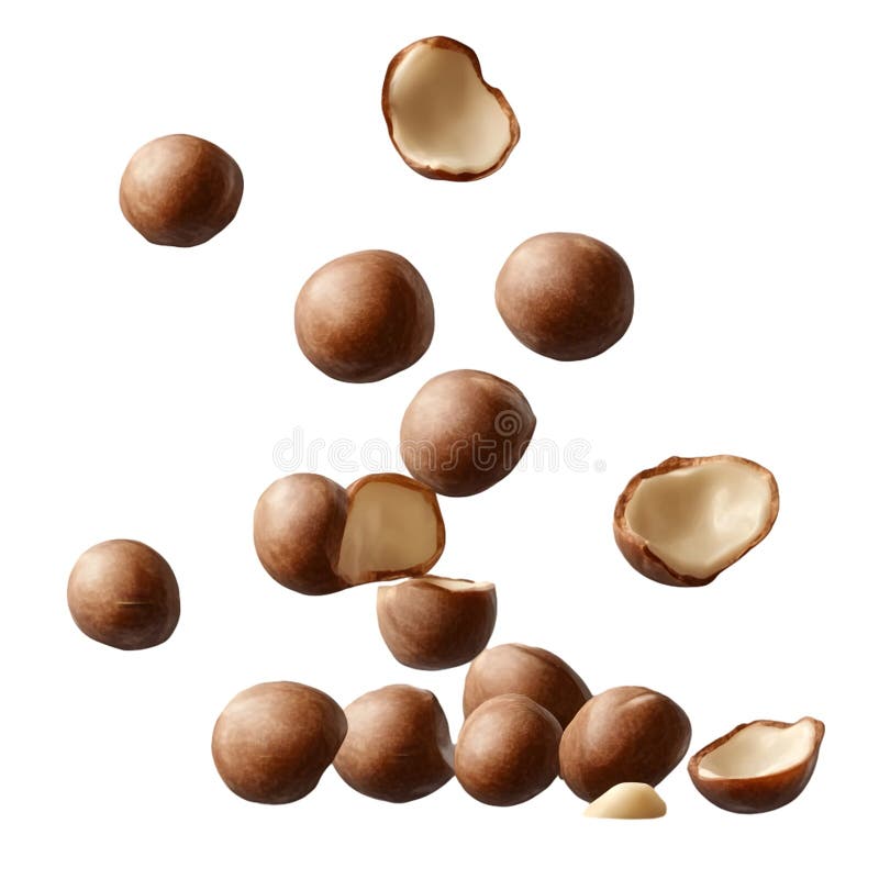 Falling Hazelnuts with Some Cracked Open, Revealing the Nut Inside ...