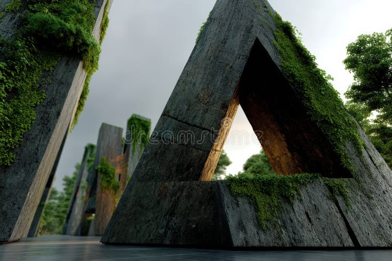 Glowing Triangular Stones with Moss Stock Illustration - Illustration ...