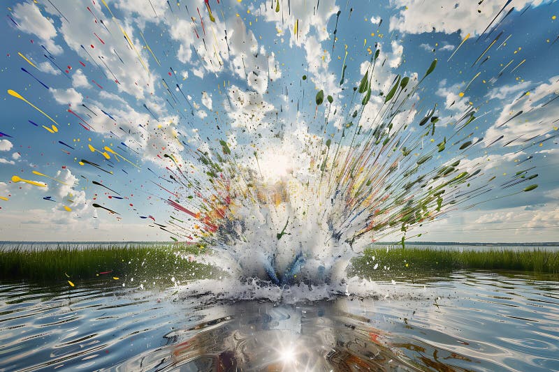 A Spectacular Burst of Color: Paint Explosion Over Water Stock ...
