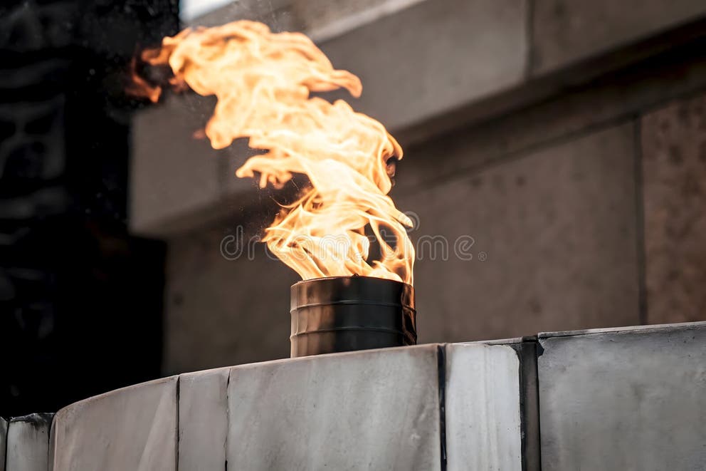 Burning Memorial Flame in Metal Container Stock Illustration ...