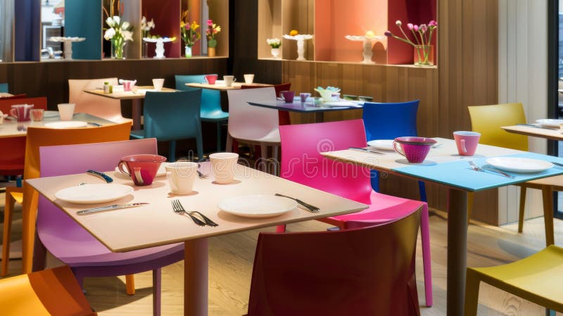 Colorful Interior of a Modern Tea Room with Vibrant Chairs and Stylish ...