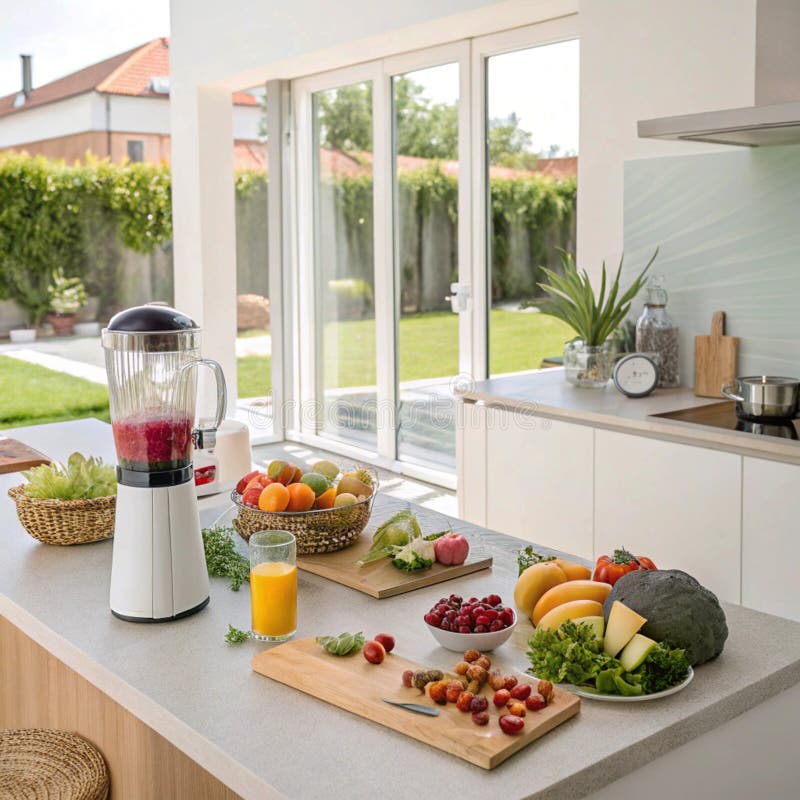 Bright Minimalist Kitchen with Fresh Fruits and Blender Ready for a ...
