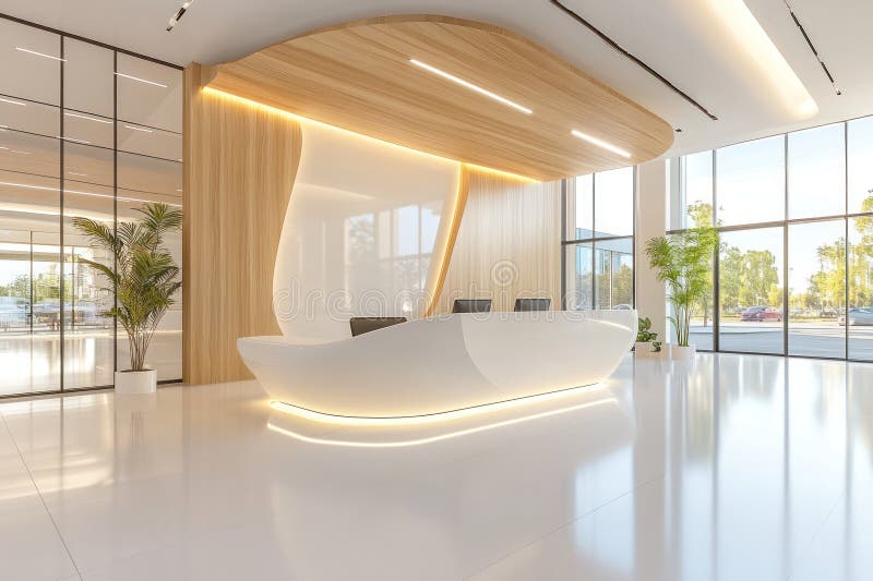 Bright and Modern Office Interior with White Reception Desk and ...