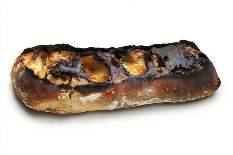 This Image Shows a Piece of Burnt Bread. the Crust is Dark and Charred ...