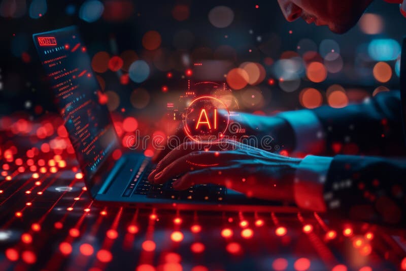 Professional Man Interacting with Futuristic AI Technology on Laptop ...