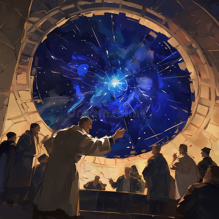 Enchanting Astronomy Gathering in Ancient Temple Stock Illustration ...