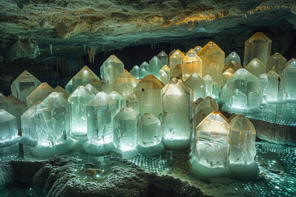 Glowing Crystal Cave, Mystical Underground Geode Formation Stock ...