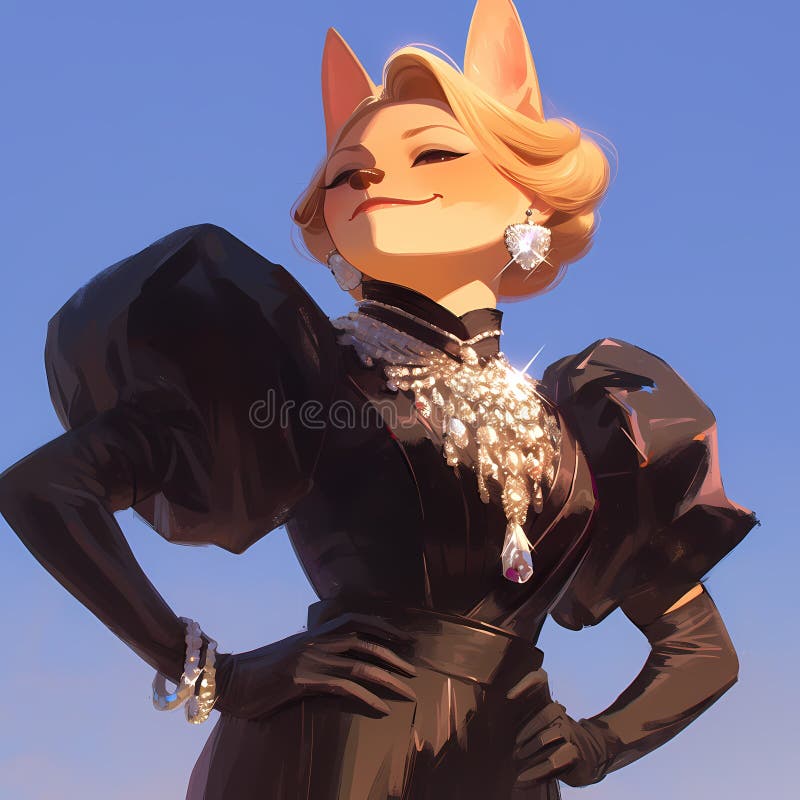 Stylish Feline Character in Elegant Gown Stock Illustration ...