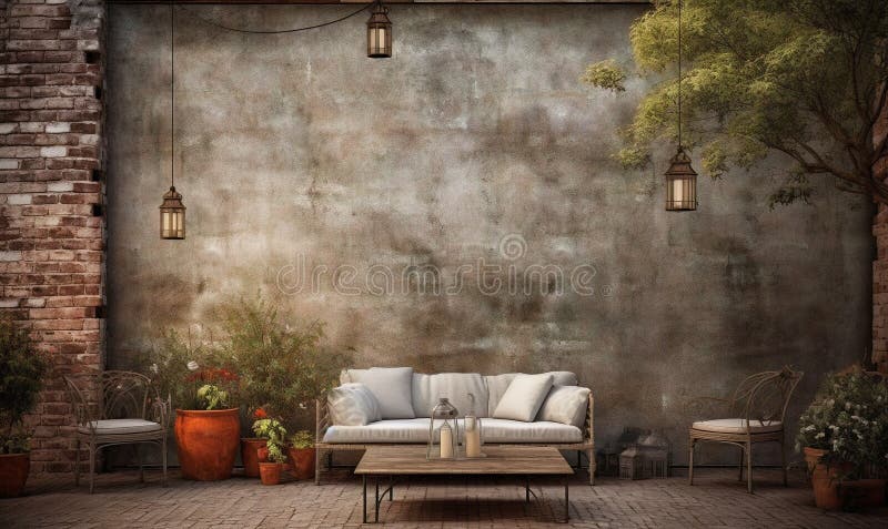 Twilight Serenity in a Rustic Courtyard Oasis Stock Image - Image of ...