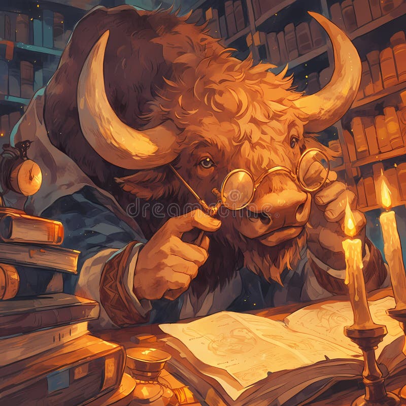 Intellectual Bull in Study stock illustration. Illustration of ...