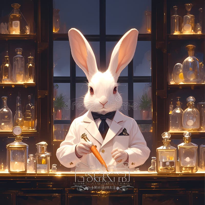 Elegant Rabbit Perfumer Crafting Masterpieces Stock Illustration ...