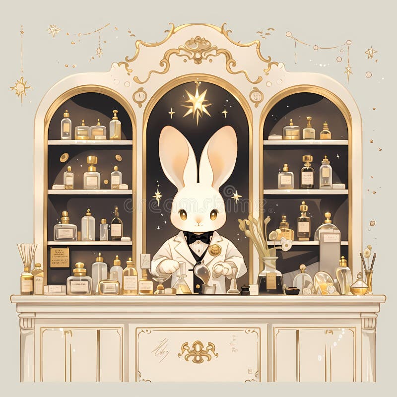 Elegant Bunny Perfumer at High-End Storefront Stock Illustration ...