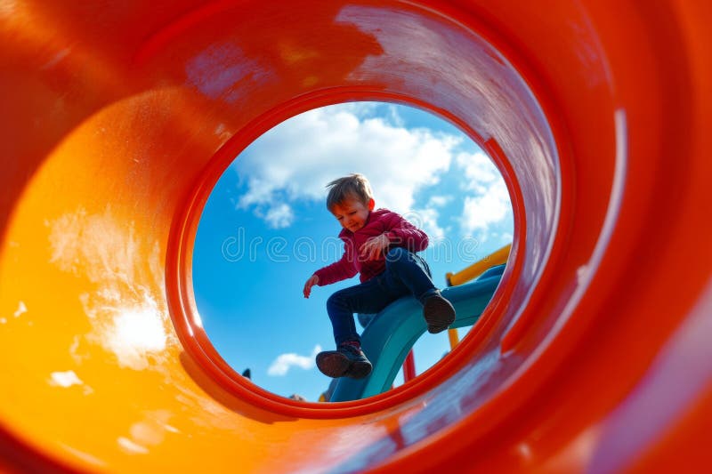 A Child Plays Joyfully on a Colorful Playground Slide. the Vibrant ...
