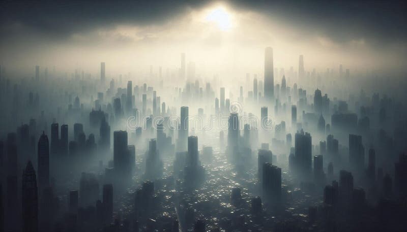 Smog Filled Skyline with Faint Sunlight Struggling To Break through ...