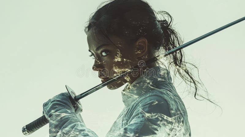 Close-up Portrait of a Female Fencer with Her Sword in a Dynamic and ...