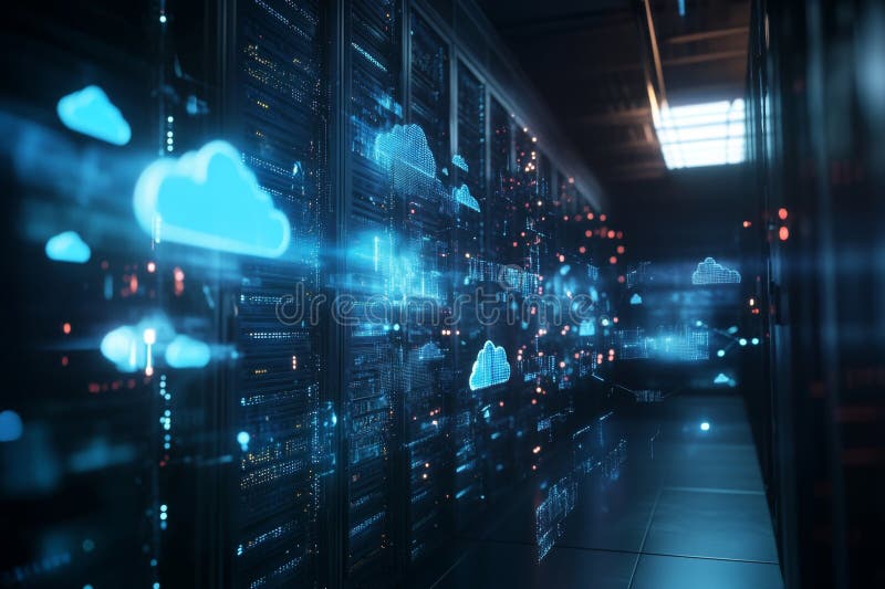 Ethereal AI Cloud in Server Room Stock Illustration - Illustration of computing, visualization ...