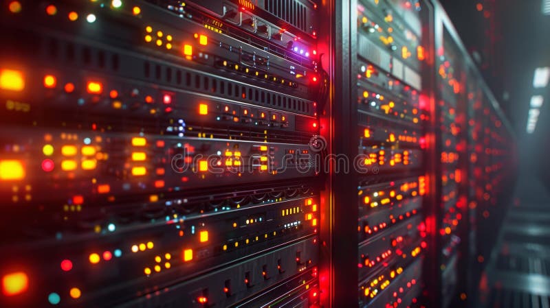 Close-up View of Modern Data Center Server Rack with Blinking LED ...