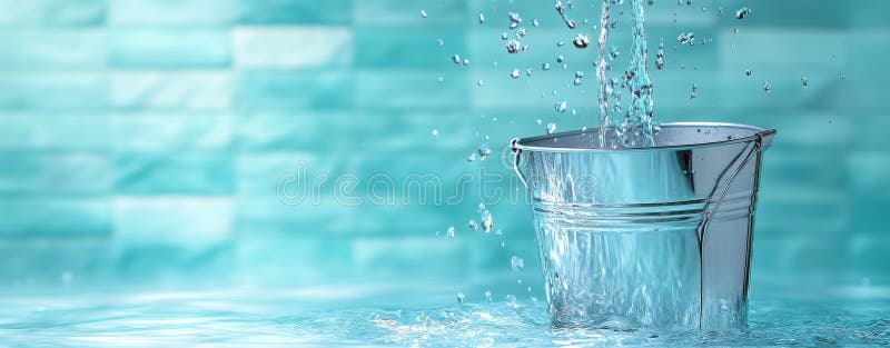 The Image Captures a Close-up View of Water Flowing into a Silver ...